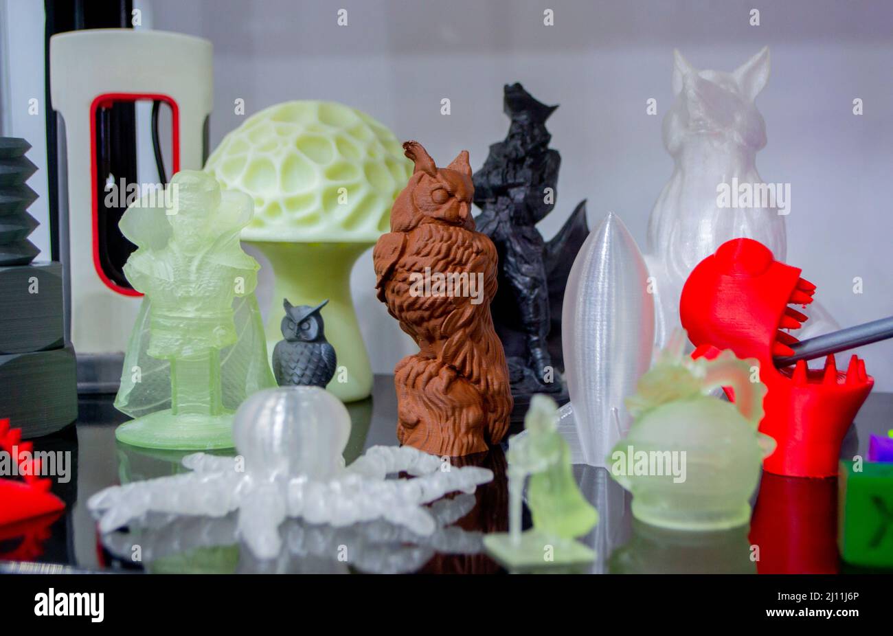 Objects printed on 3d printer made of white plastic close-up Stock ...