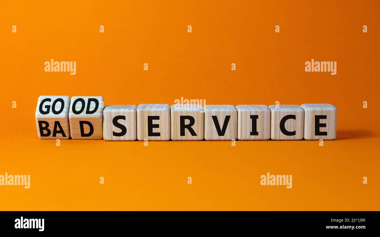 Good or bad service symbol. Turned wooden cubes and changed words bad ...