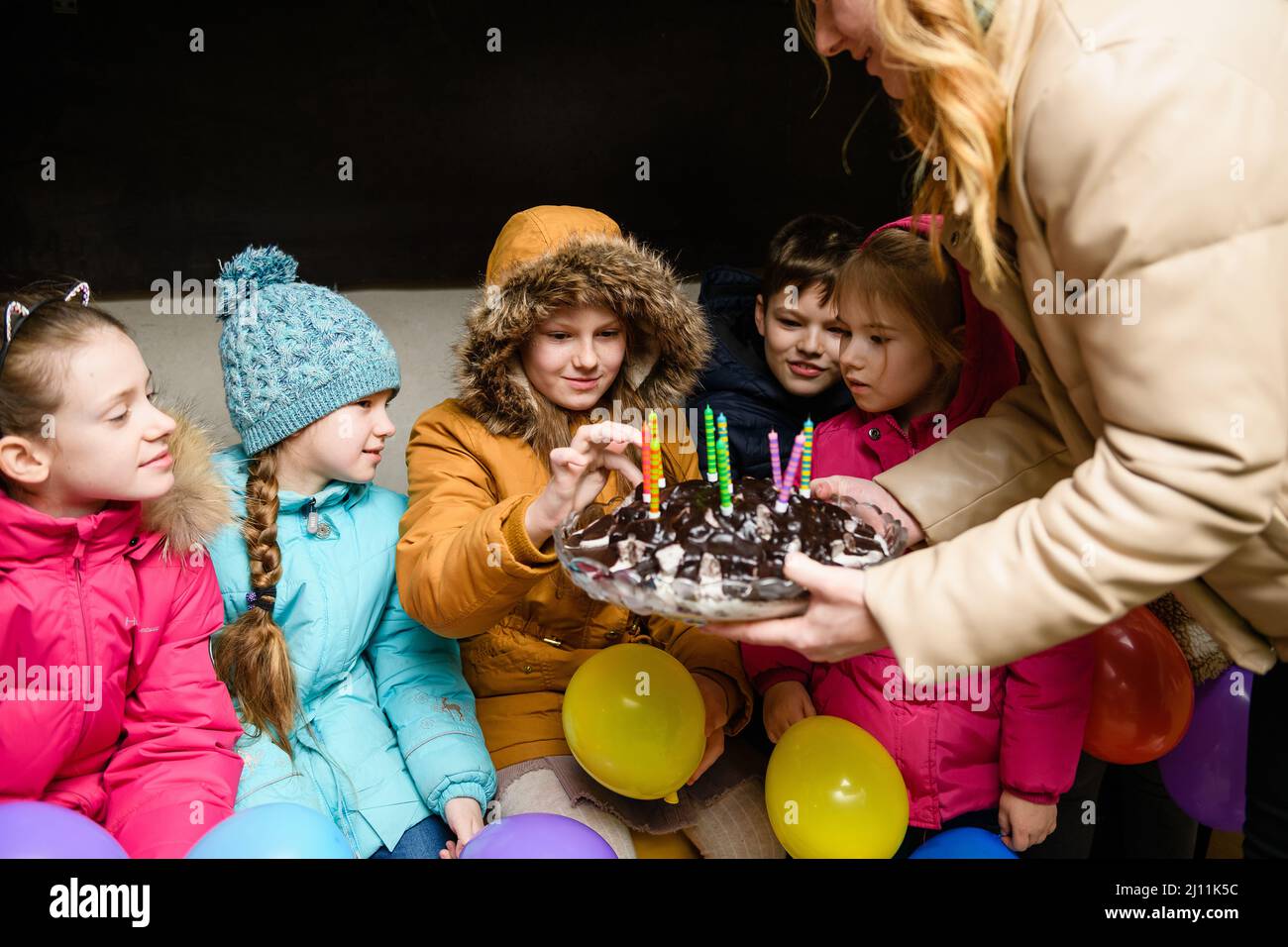 Dnipro, Ukraine - March 21, 2022: Children's birthday party in a bomb ...