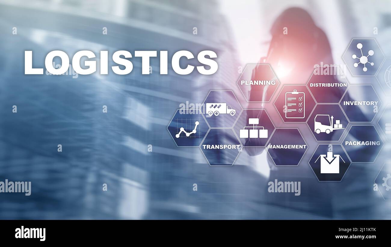 Logistic and transport concept. Businessman shows logistics diagram ...