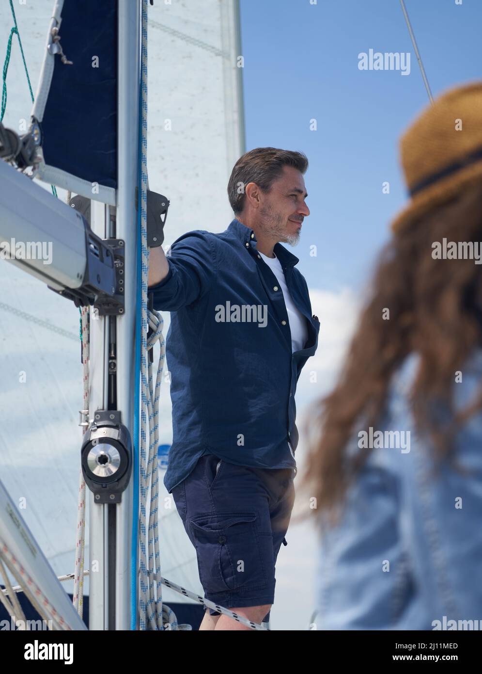 Older man on his sailing ship hi-res stock photography and images - Alamy