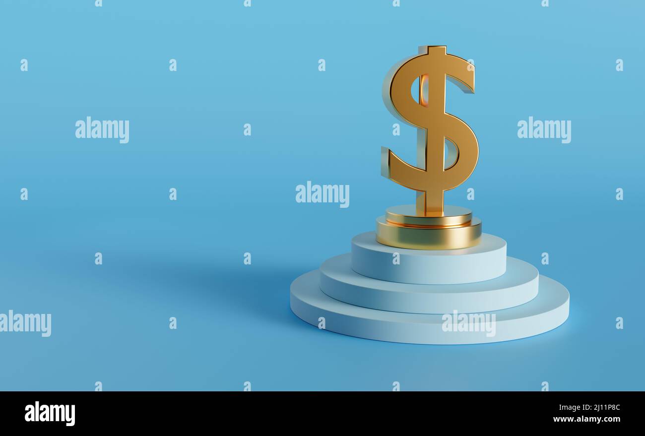 Dollar 3d render golden symbol design. Gold money sign on top of ...