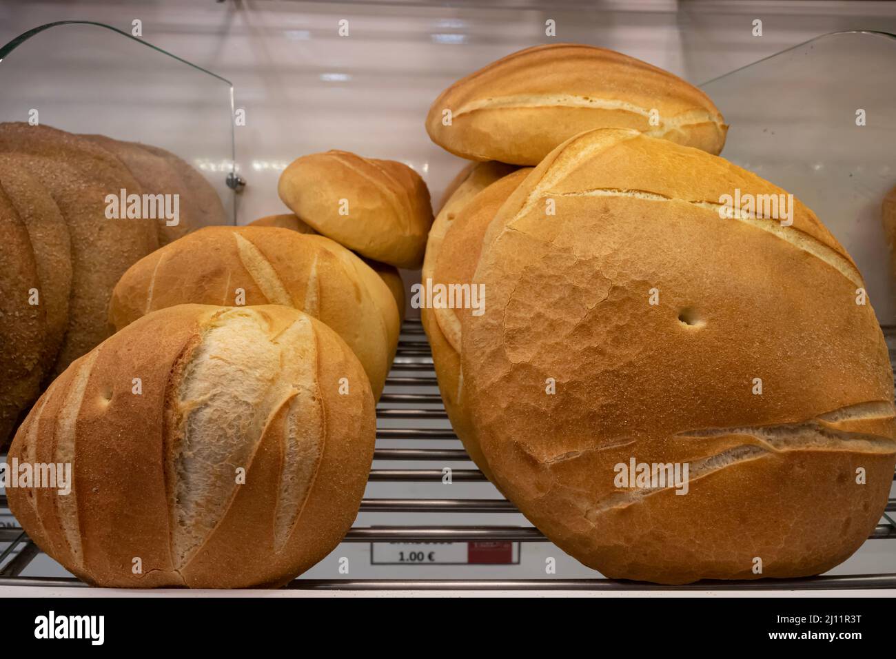 Artisan baker and pastry chef. Detail of breads in a bakery Stock Photo ...