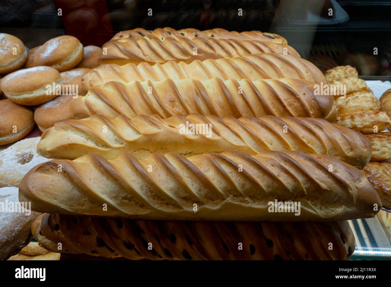 Artisan baker and pastry chef. Detail of breads in a bakery Stock Photo ...
