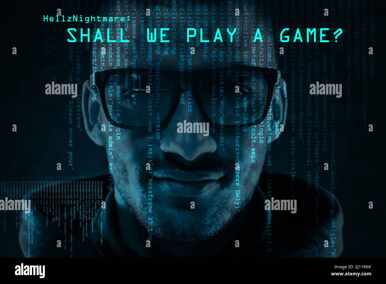 Playing a game of cat and mouse. Portrait of a menacing computer hacker ...