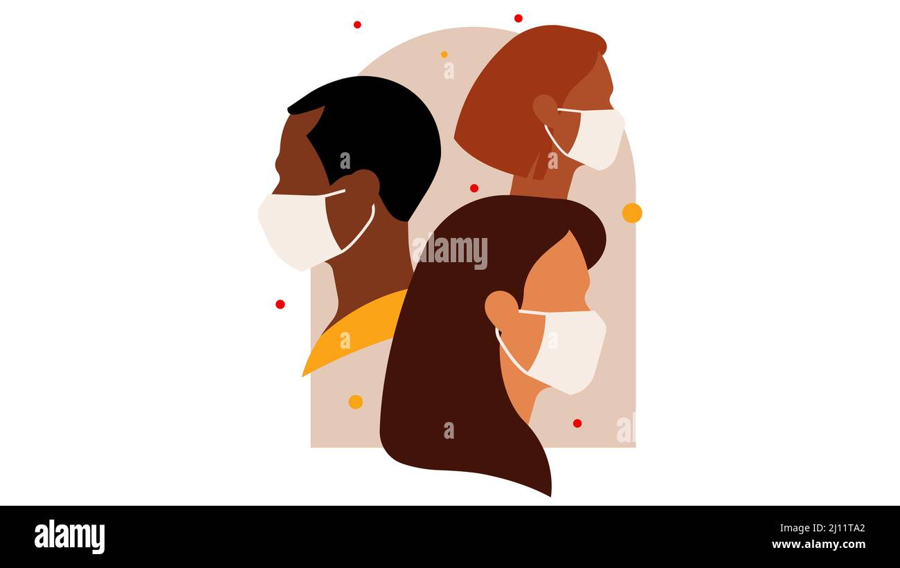 Coronavirus in The World - group of people in white medical face mask ...