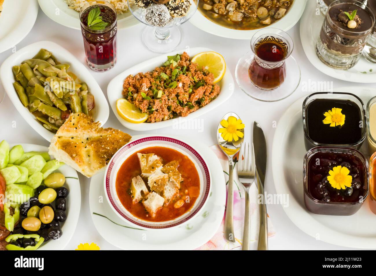 Traditional Turkish Ramadan Iftar,Dinner Table With Soup,red rose ...