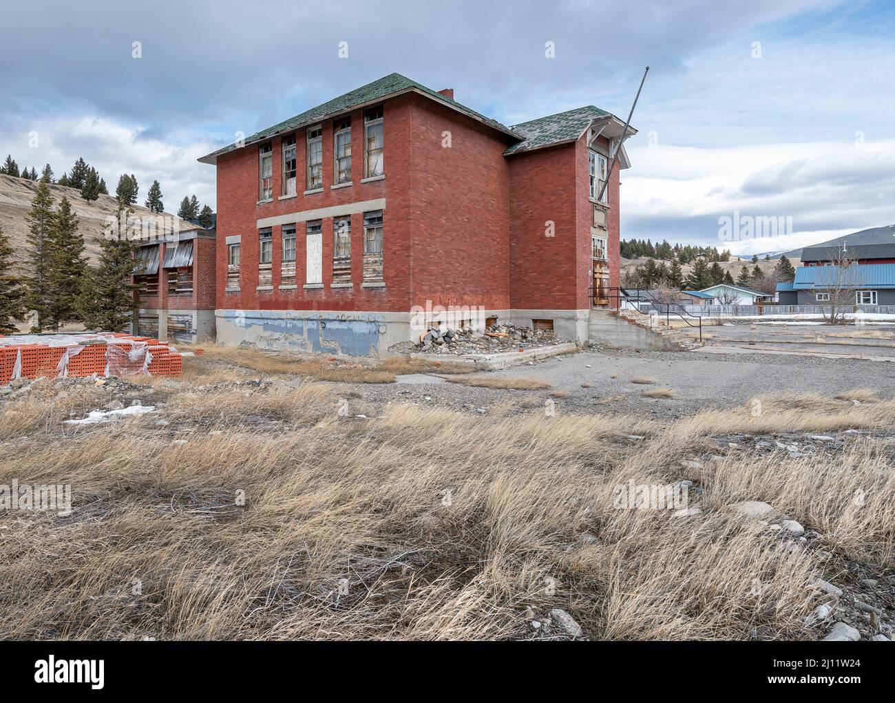 Abandoned school at Coleman in the Crowsnest Pass in Alberta, Canada ...