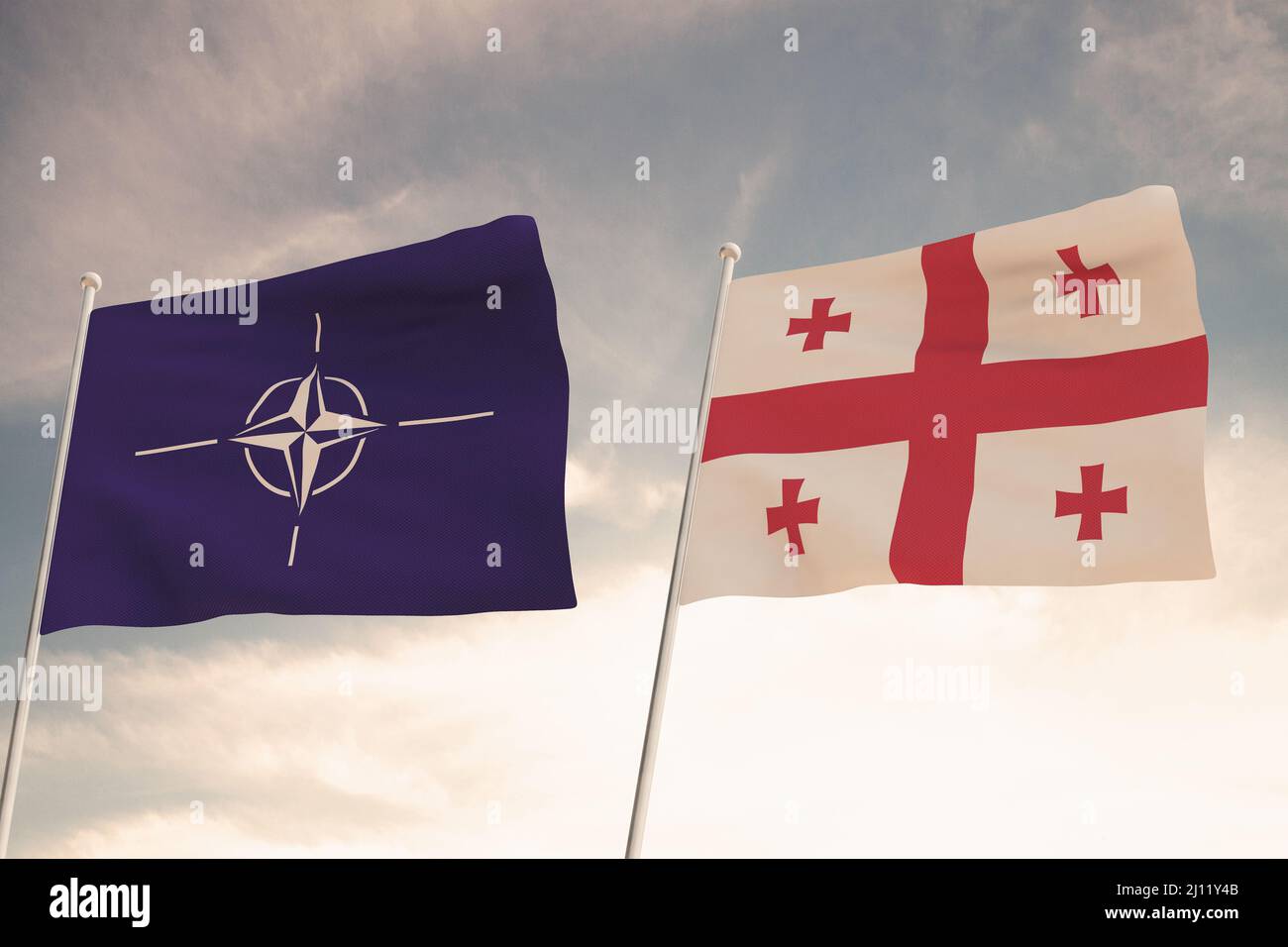 Flags of NATO and GEORGIA waving with cloudy blue sky background,3D ...