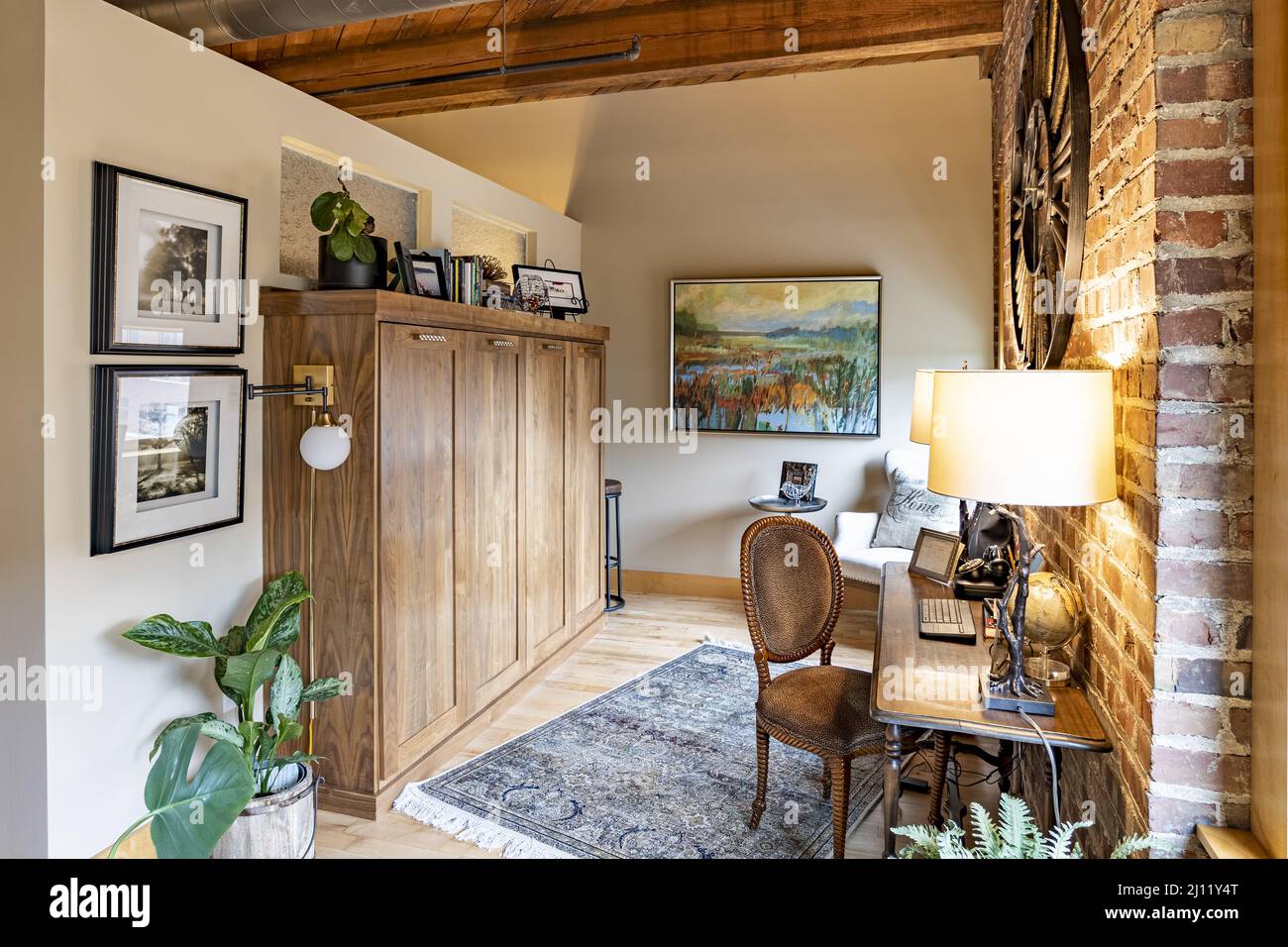 Beautiful Office Room Interior With A Rustic Wooden Design And Vintage beautiful-office-room-interior-with-a-rustic-wooden-design-and-vintage