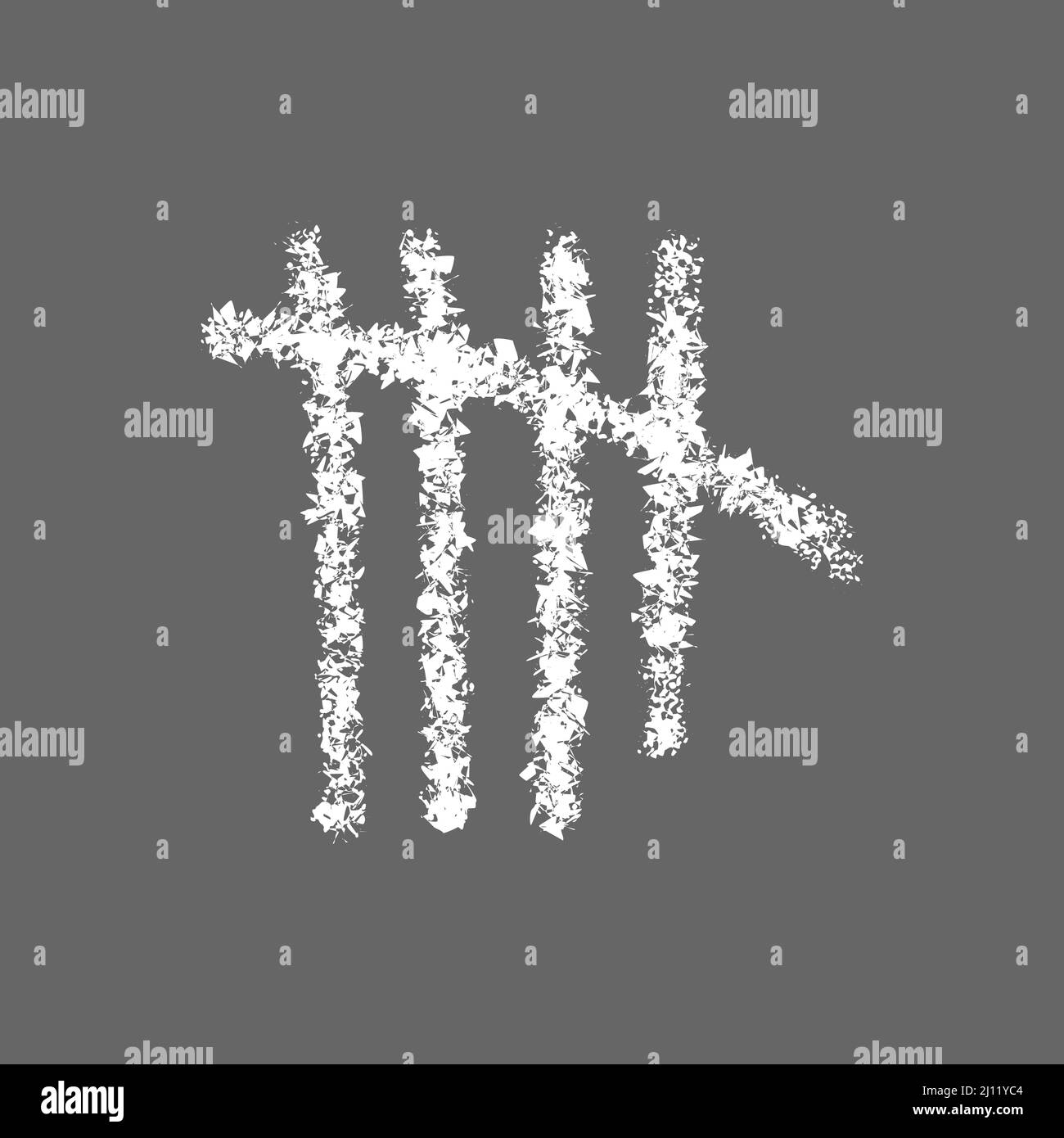 Chalk hand drawn tally mark. White sticks sorted by four and crossed ...