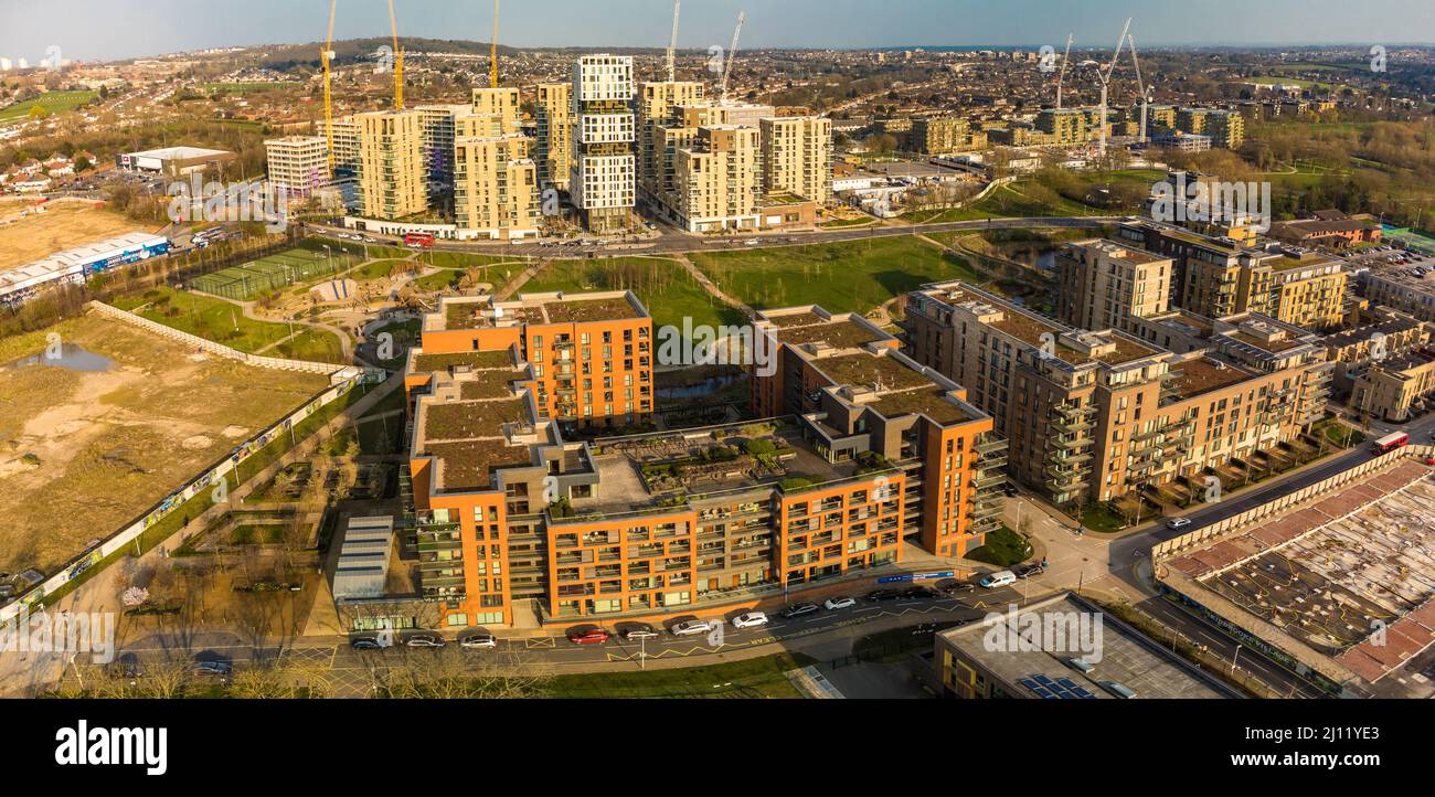 Aerial drone panoramic image of Kidbrooke Village, London, UK Stock ...