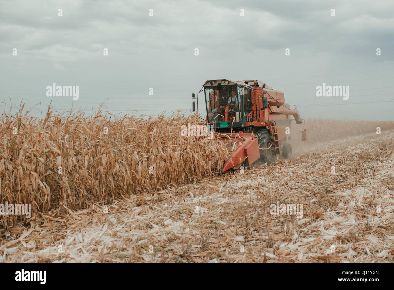 Aerial view corn harvester collecting hi-res stock photography and ...