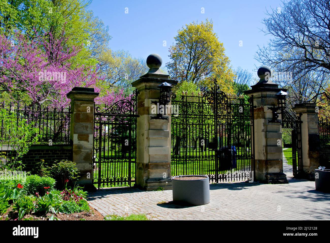 Iron cast gate in front of the public park in Toronto, Canada Stock ...