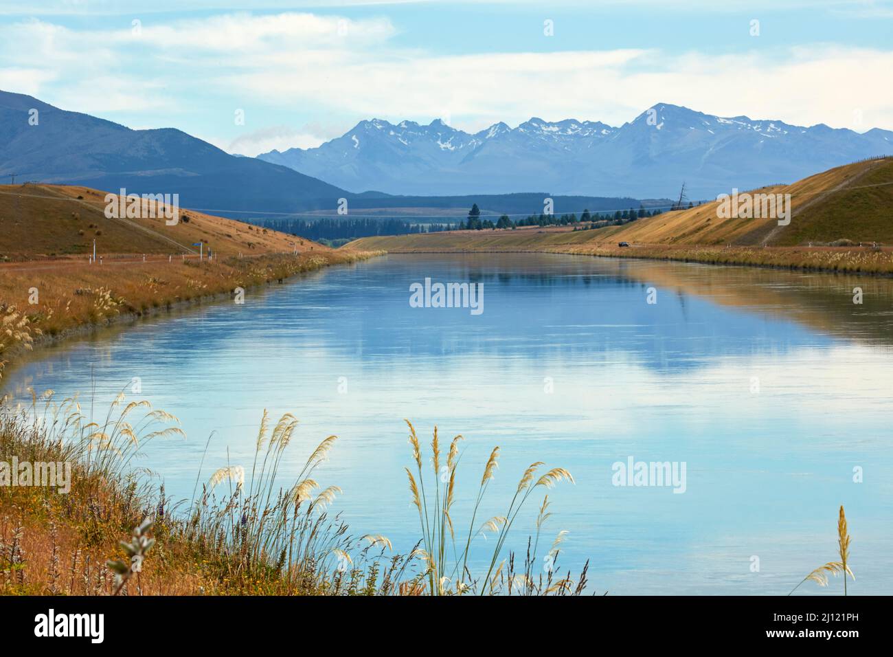 Reflections in Pukaki Canal, near Twizel, MacKenzie Region, South ...