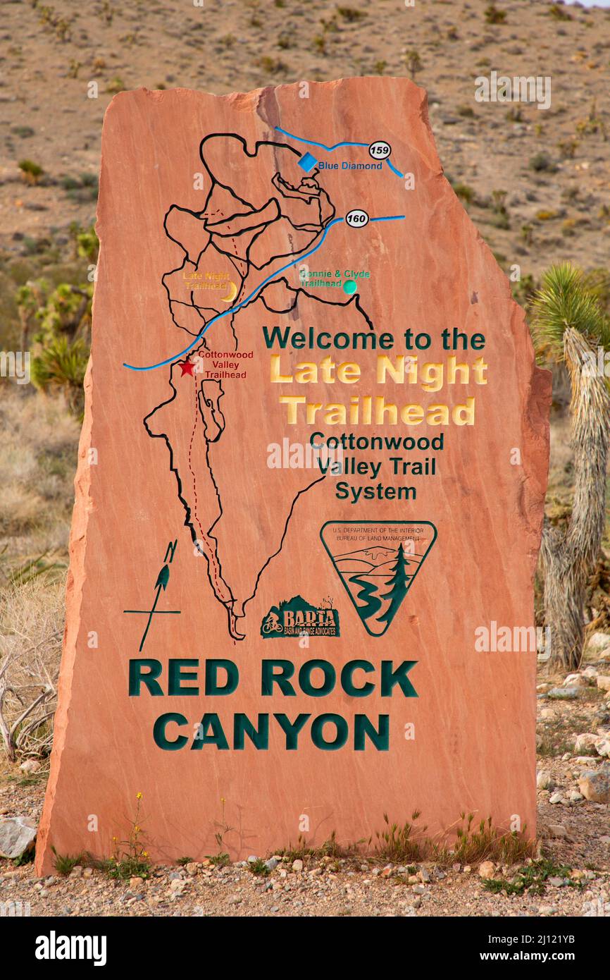 Late Night Trailhead marker, Red Rock Canyon National Conservation Area ...