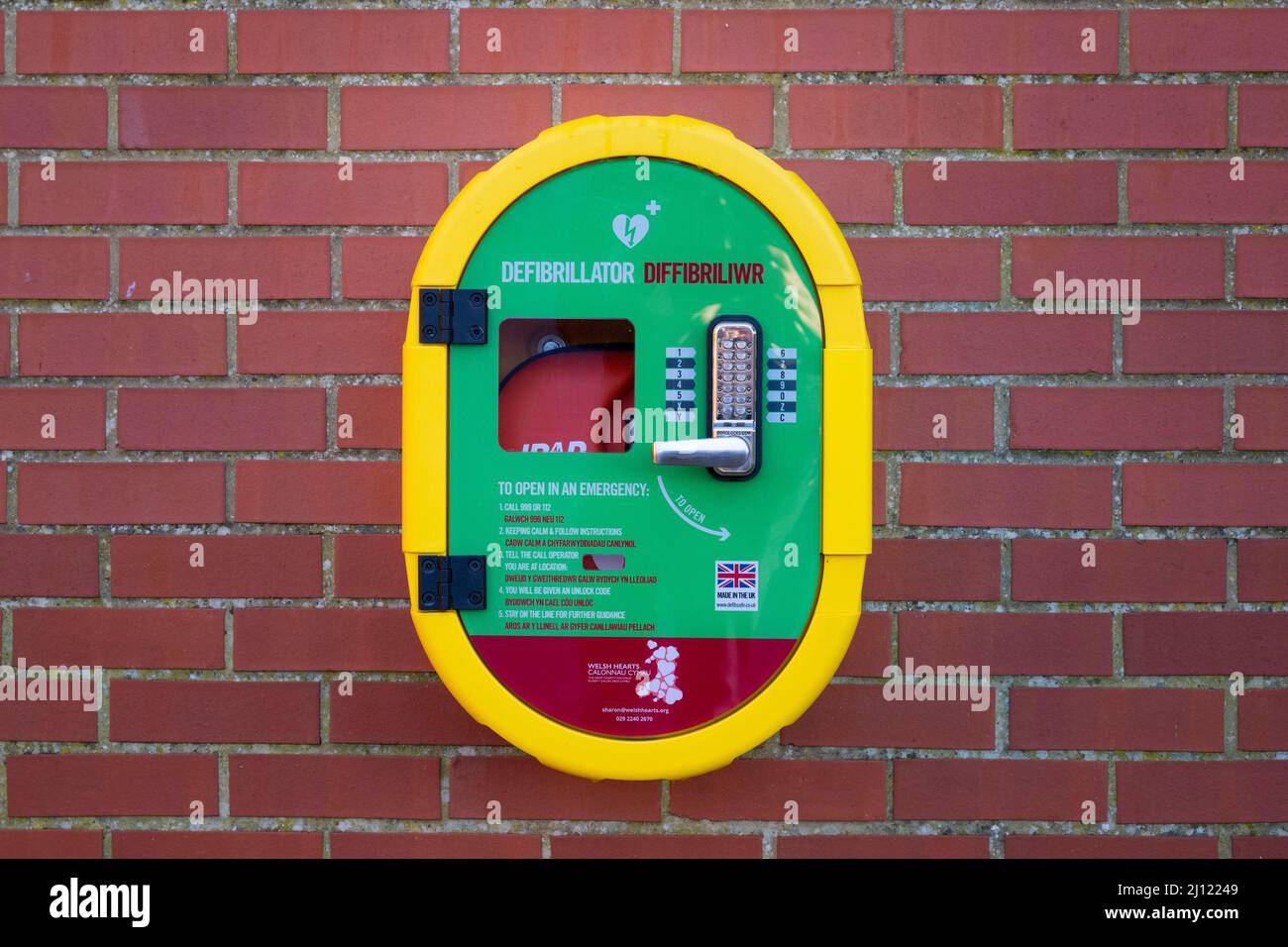 A defibrillator attached to the wall of a building Stock Photo - Alamy