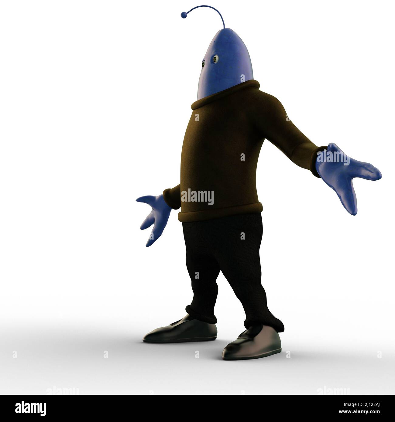 3d-illustration of a funny isolated scifi fish alien with turtleneck ...
