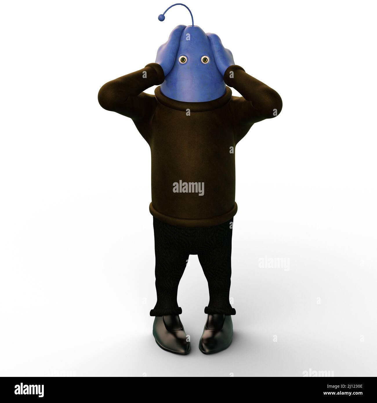 3d-illustration of a funny isolated scifi fish alien with turtleneck ...