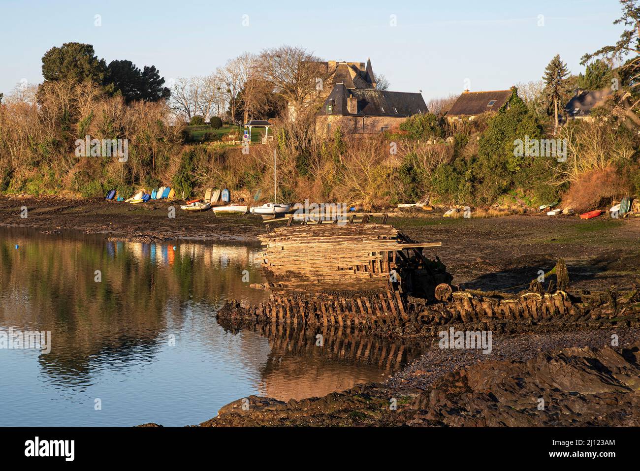 wreck of an old boat on a beach in Brittany, France Stock Photo - Alamy