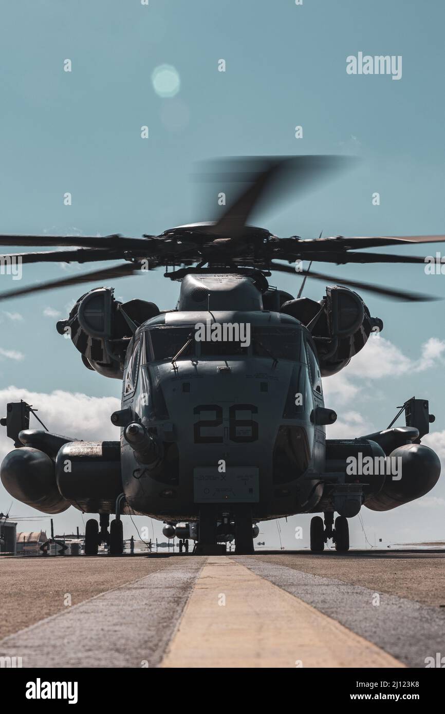 A U.S. Marine Corps CH-53E Super Stallion helicopter assigned to Marine ...