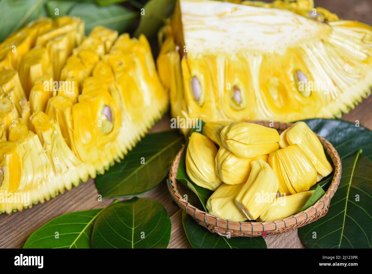 Ripe jackfruit peeled tropical fruit fresh from jackfruit tree ...