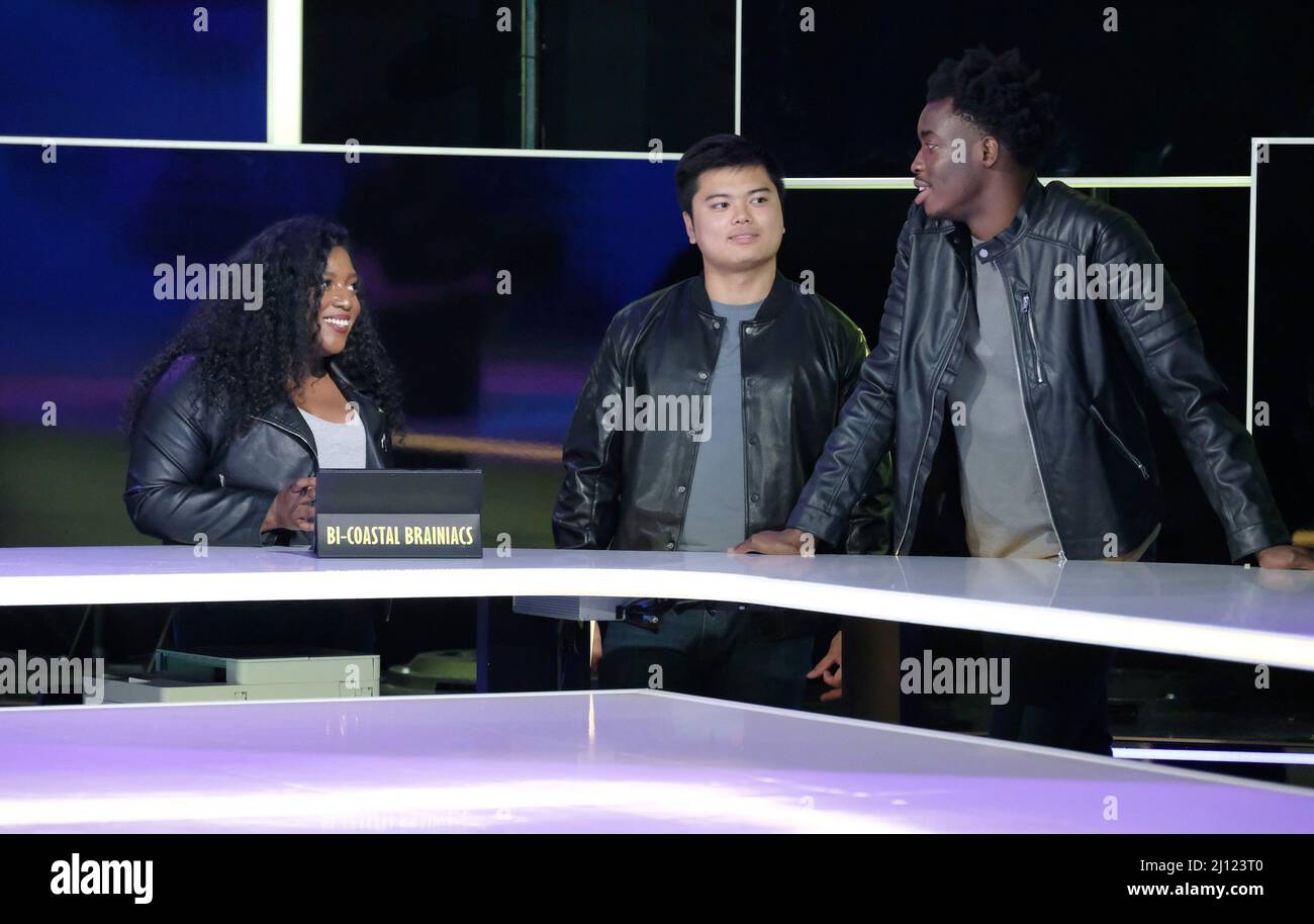 DOMINO MASTERS, contestants from Team Bi-Coastal Brainiacs (from left ...