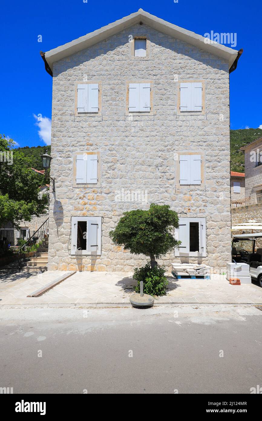 Old stone house in the historical town of Perast in Montenegro Stock ...