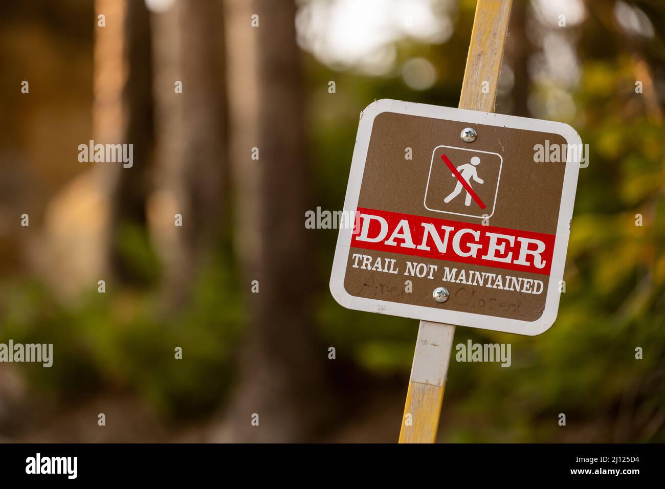 Danger Trail Not Maintained Sign in Yellowstone National Park Stock ...
