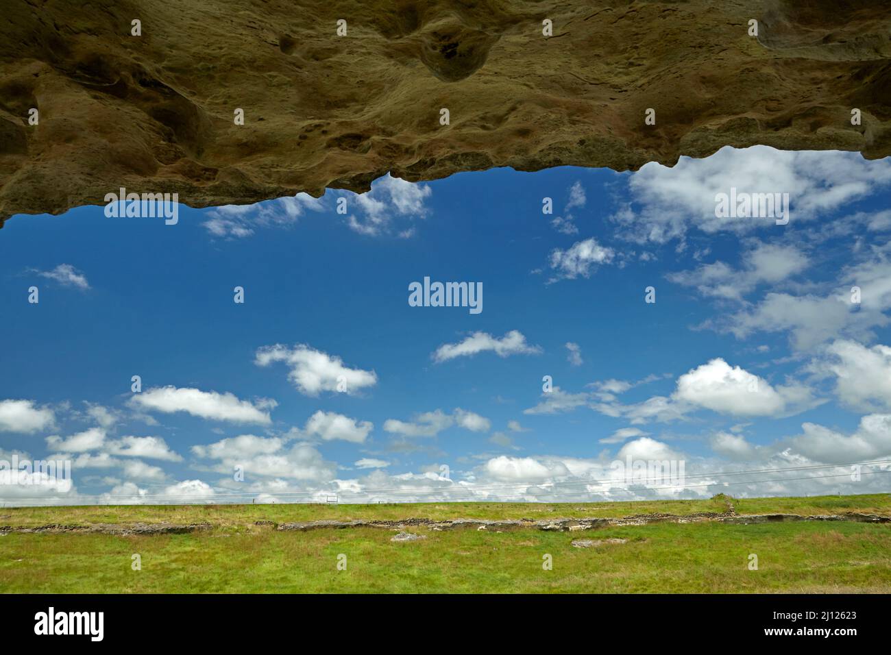 Limestone overhang, Island Cliff, near Oamaru, North Otago, South ...