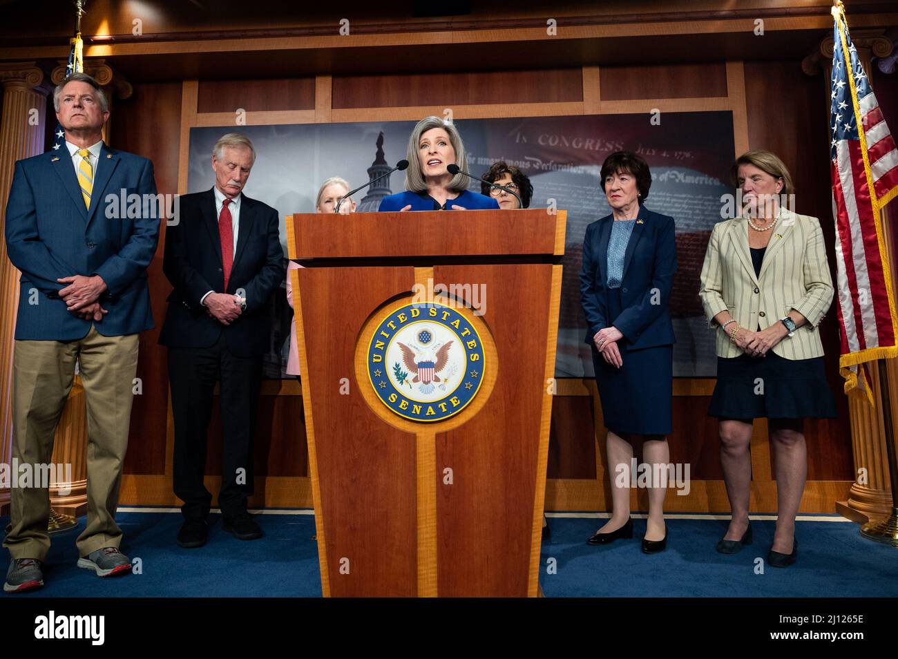 U.S. Senator Joni Ernst (R-IA) speaks at a press conference about a ...