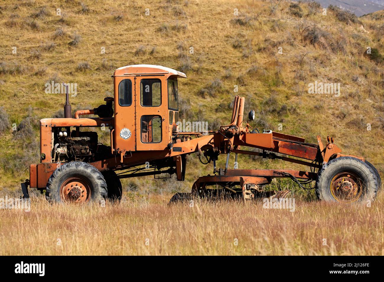Old grader near Omarama, North Otago, South Island, New Zealand Stock ...