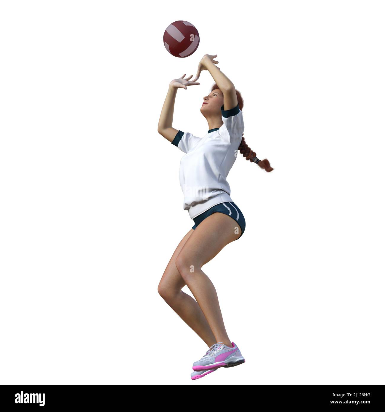 3D-Illustration of an Isolated volleyball Girl setting the ball Stock ...