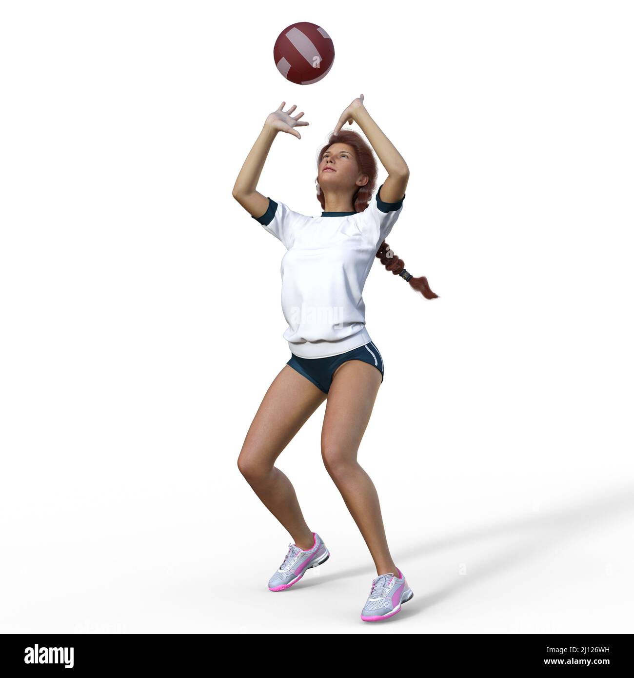 3D-Illustration of an Isolated volleyball Girl setting the ball Stock ...