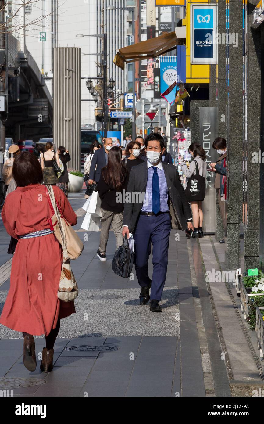 People wearing face masks against COVID19 infection in the street in ...