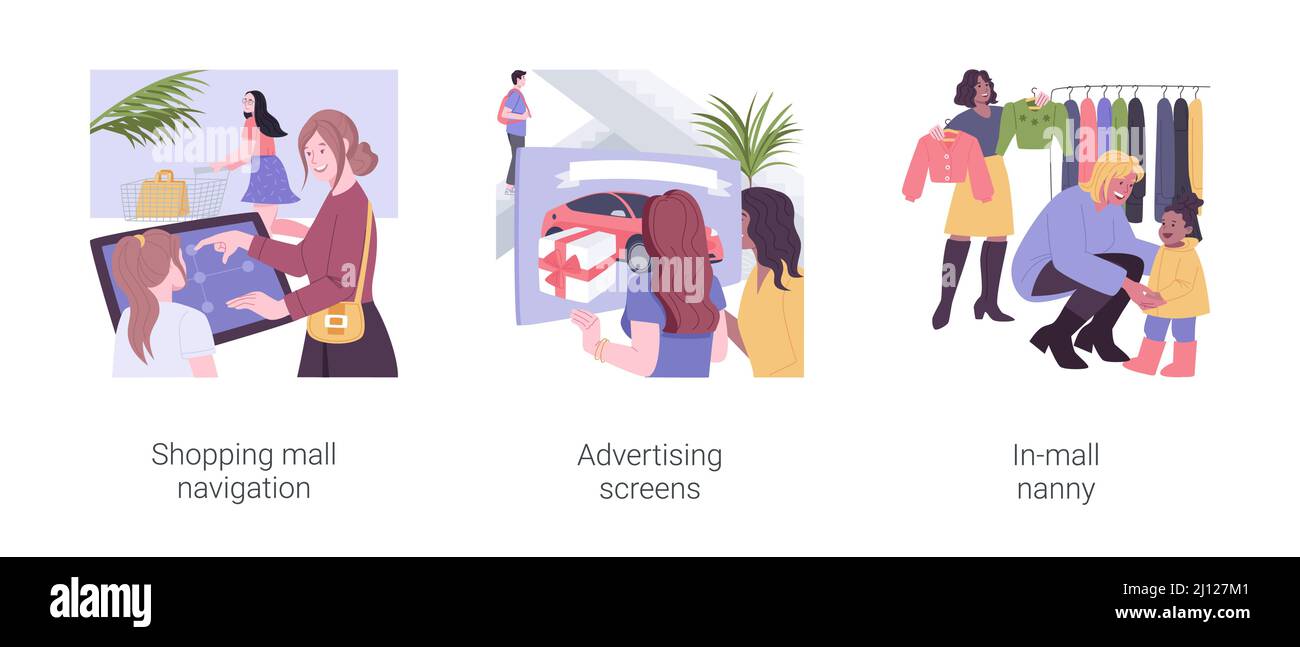 Shopping mall isolated cartoon vector illustrations set Stock Vector ...