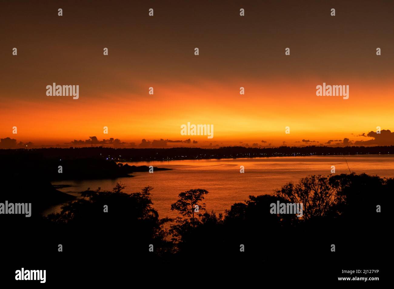 Silhouette of trees with a beautiful sunrise in Anchieta, State of ...