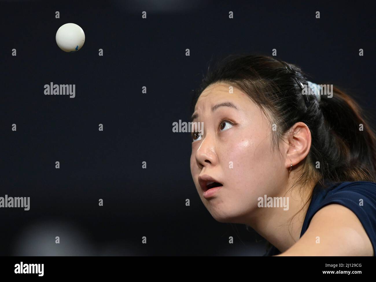Doha, Qatar. 21st Mar, 2022. Lily Zhang of the United States competes ...