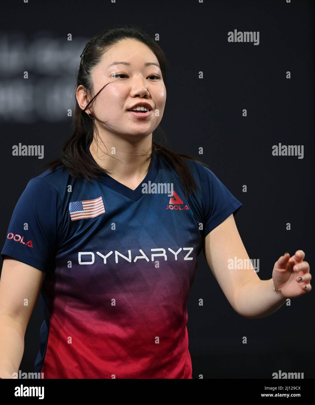 Doha, Qatar. 21st Mar, 2022. Lily Zhang of the United States reacts ...