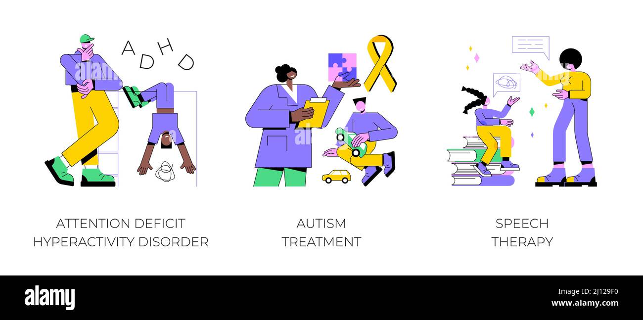 Children development issues abstract concept vector illustration set. Attention deficit ...