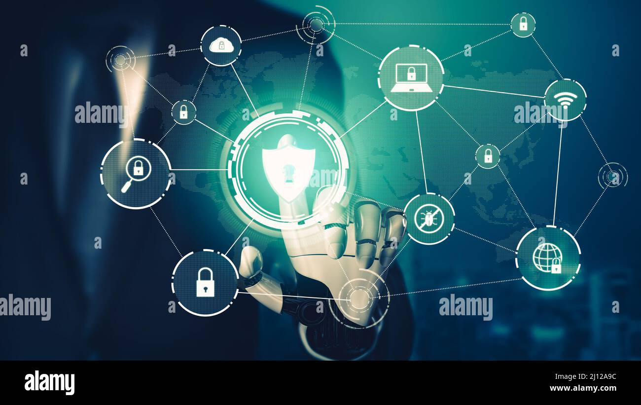 3D rendering futuristic droid robot technology development, artificial ...