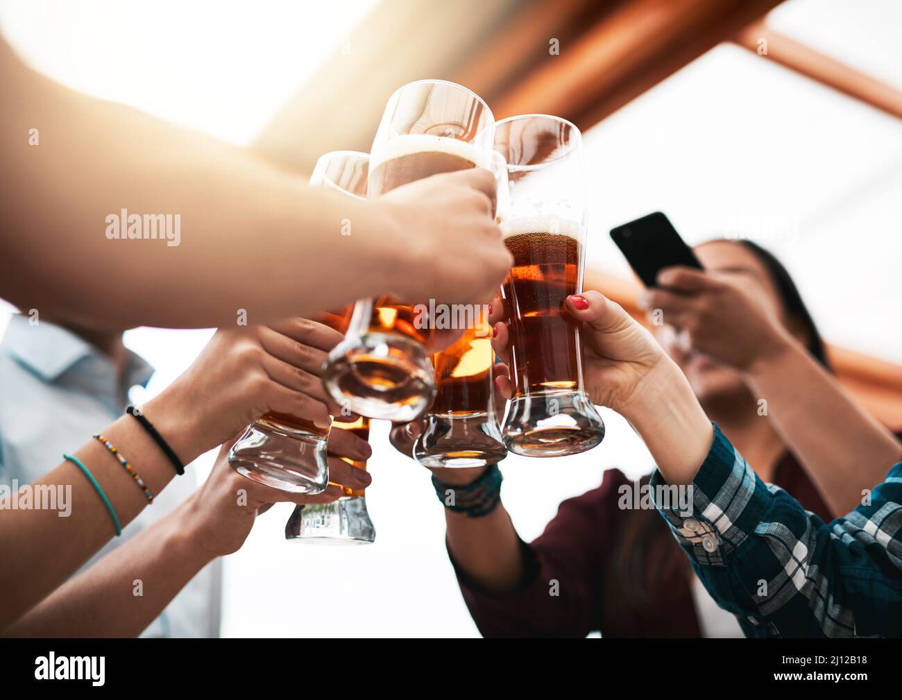 This is how we celebrate. Low angle shot of a group of young ...