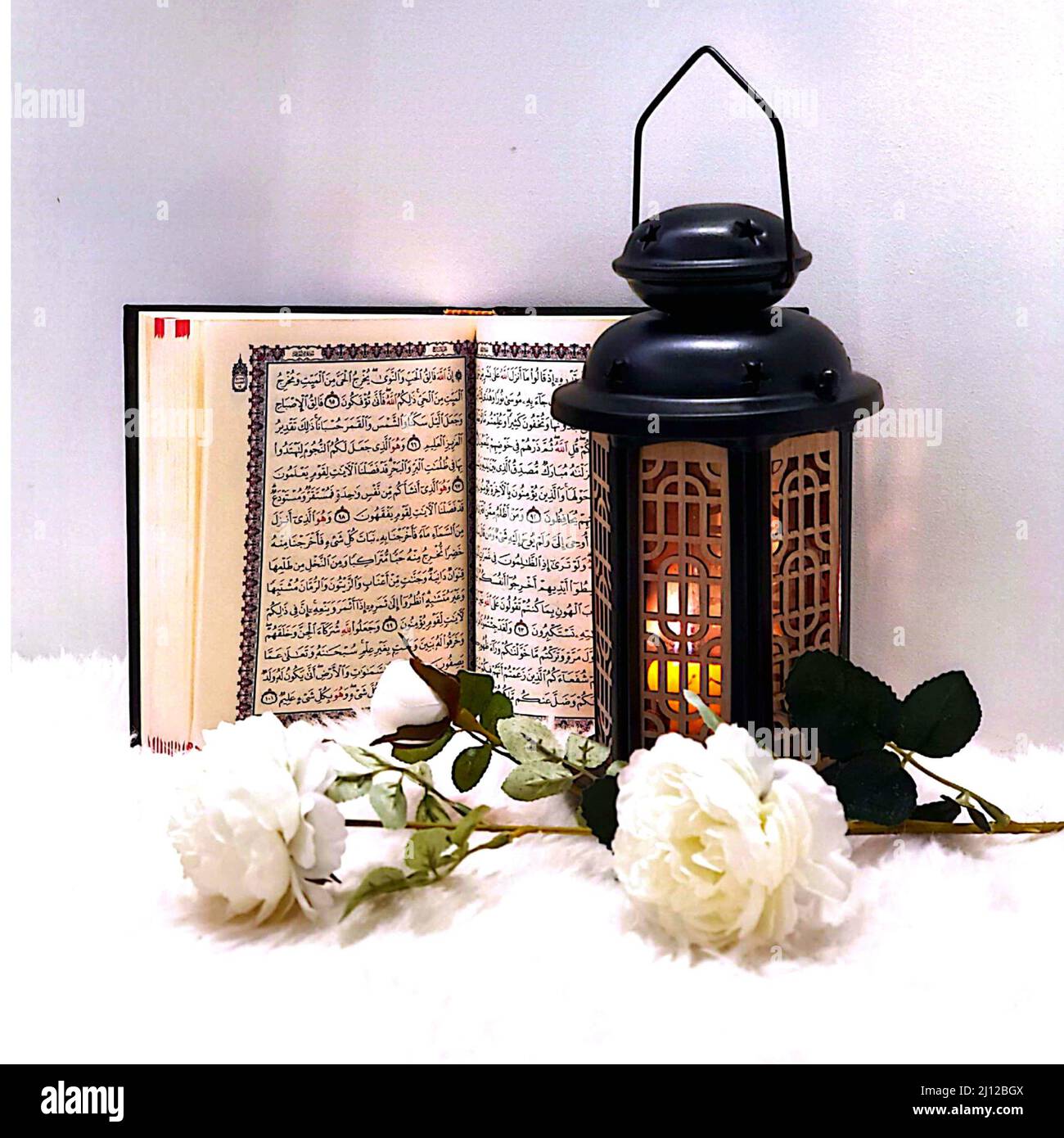 The lantern of Ramadan is black in color, luminous, decorated with ...