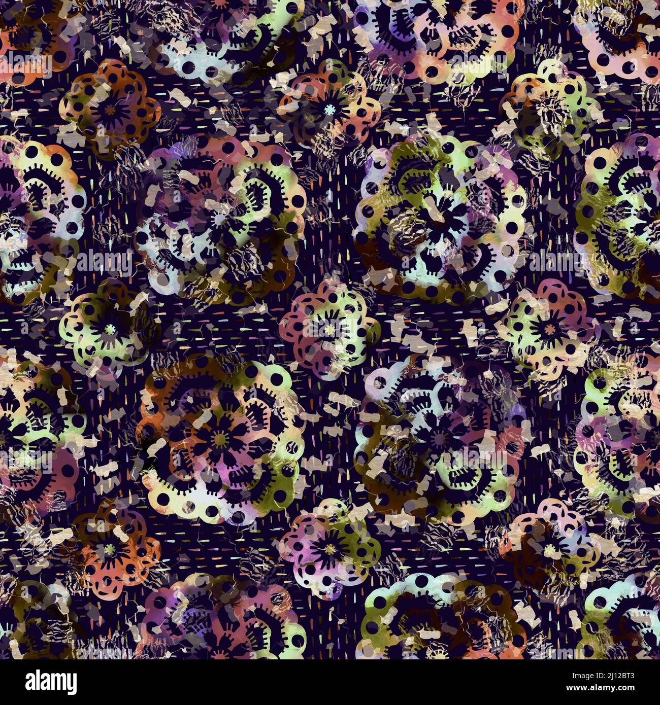 Exotic multicoloured boho floral camouflage scatter print. Seamless ...