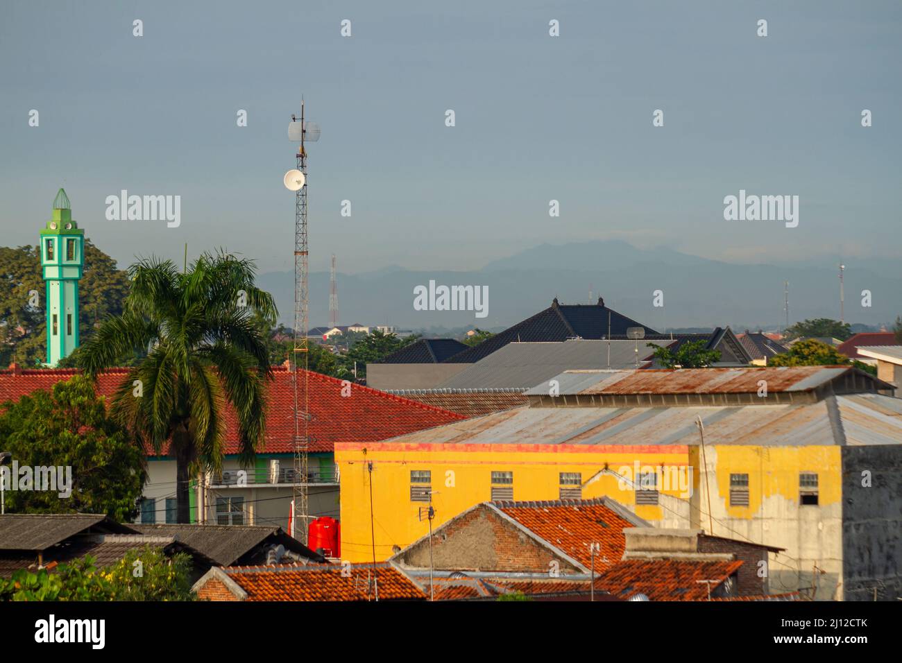 top view from the roofs of houses on the outskirts of Tegal, Indonesia ...