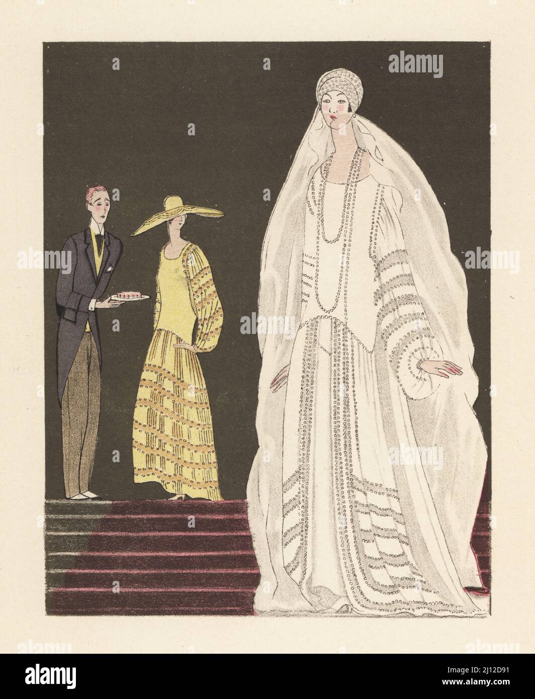 Wedding dress by Jeanne Lanvin, 1924. Bride in white gown and turban ...