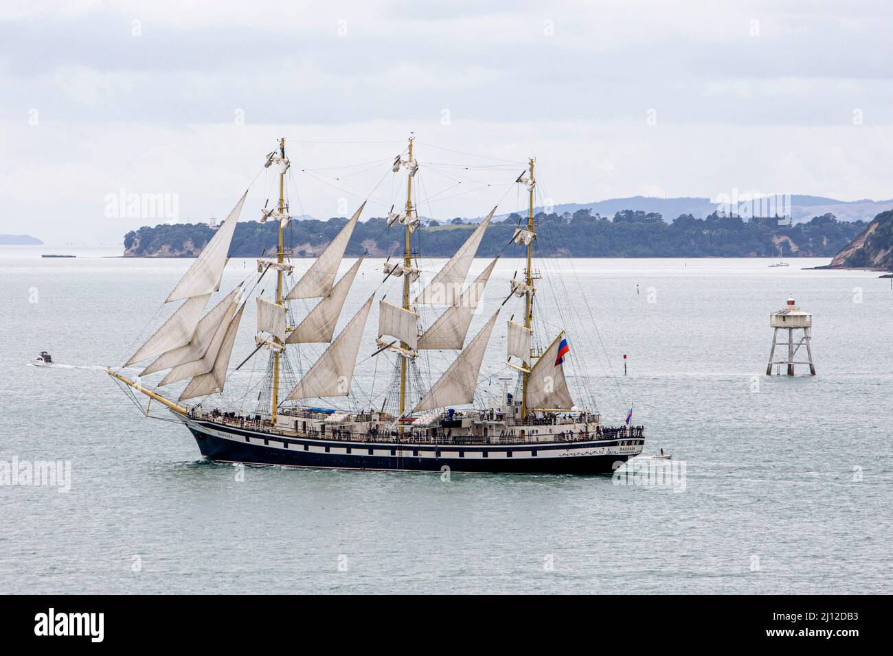The Russian naval vessel, Pallada, departs Auckland Harbour, Monday ...
