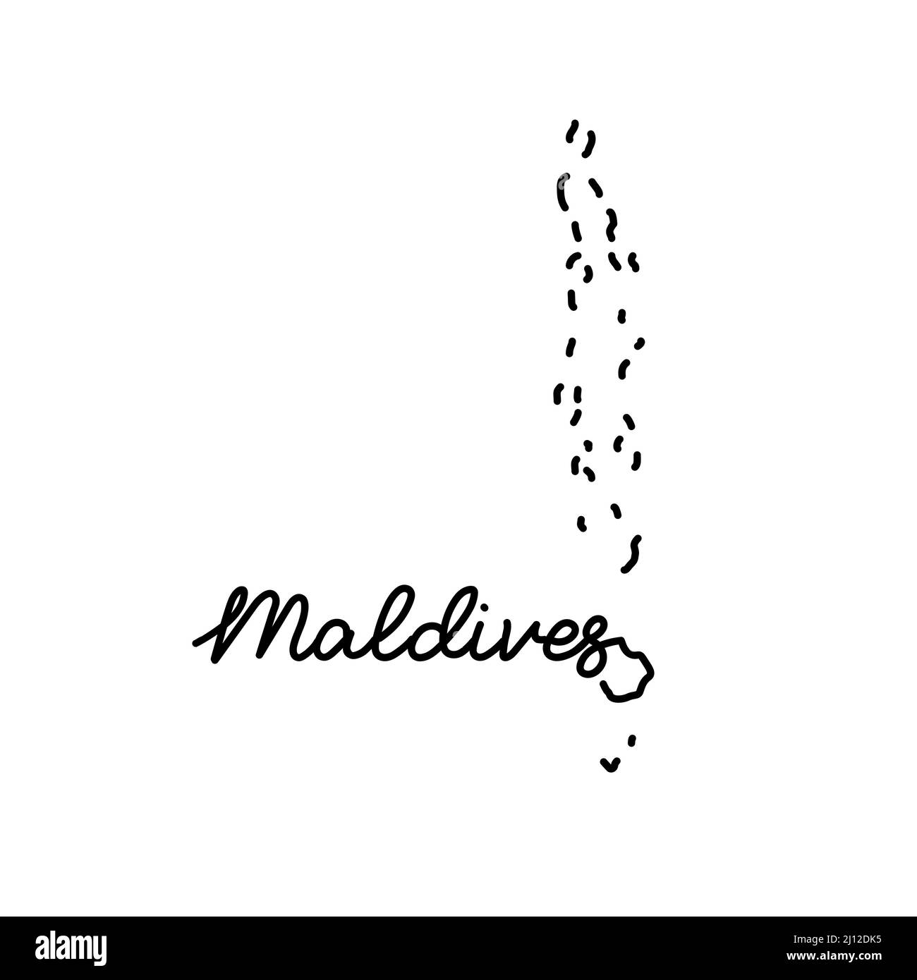 Maldives outline map with the handwritten country name. Continuous line ...
