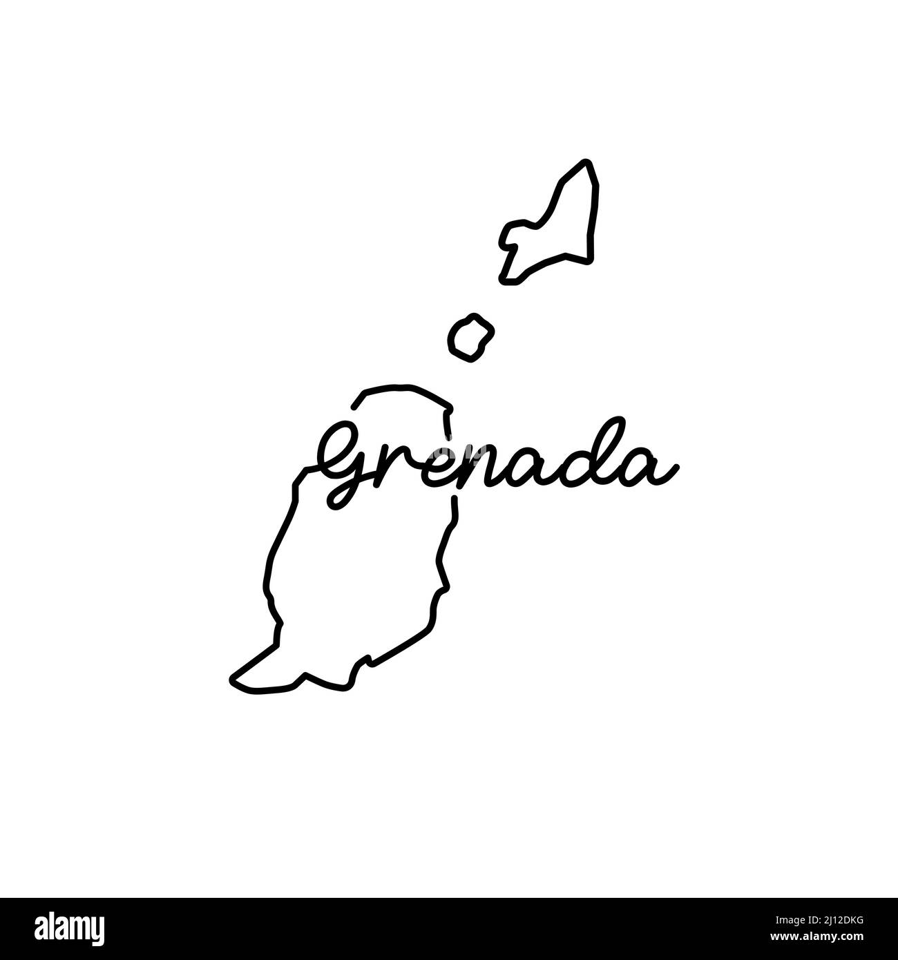Grenada outline map with the handwritten country name. Continuous line ...