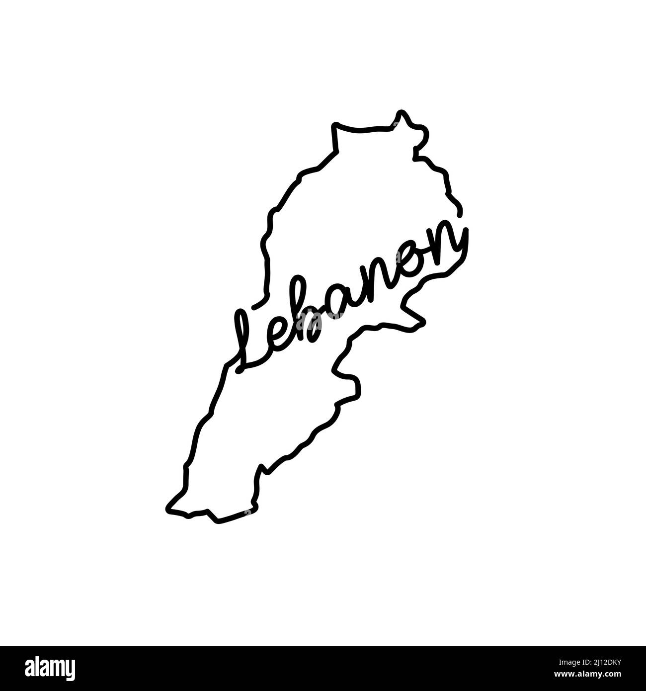 Lebanon outline map with the handwritten country name. Continuous line ...